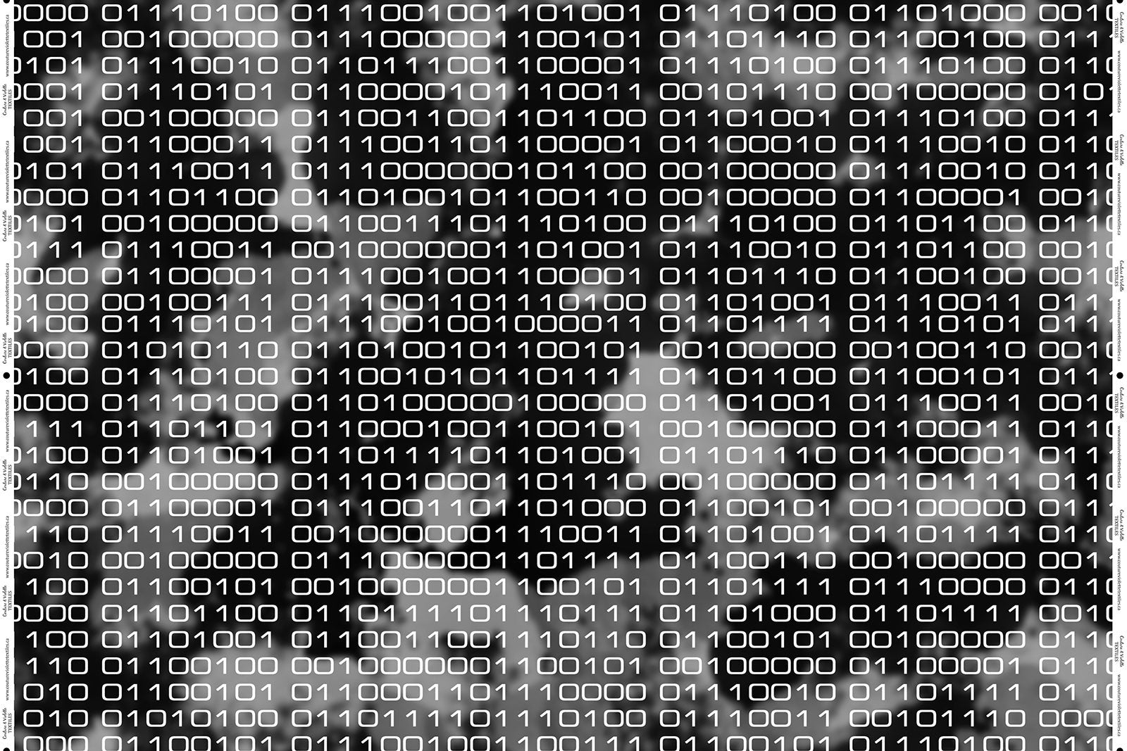 Large binary code printed fabric - white black background – Couture et ...