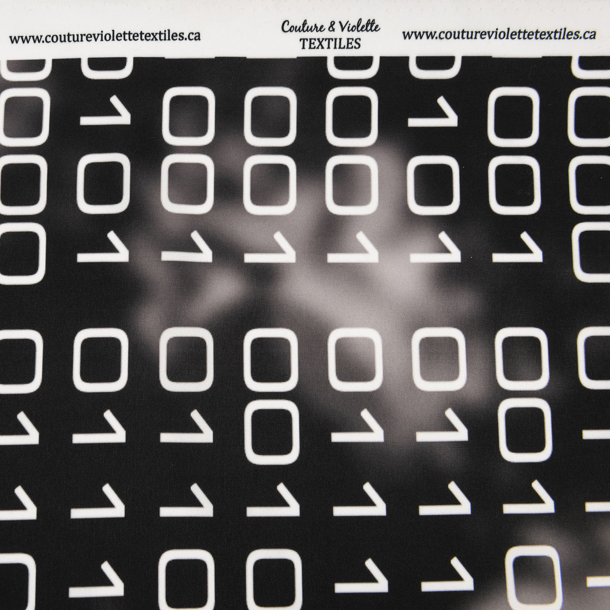 Large binary code printed fabric - white black background – Couture et ...